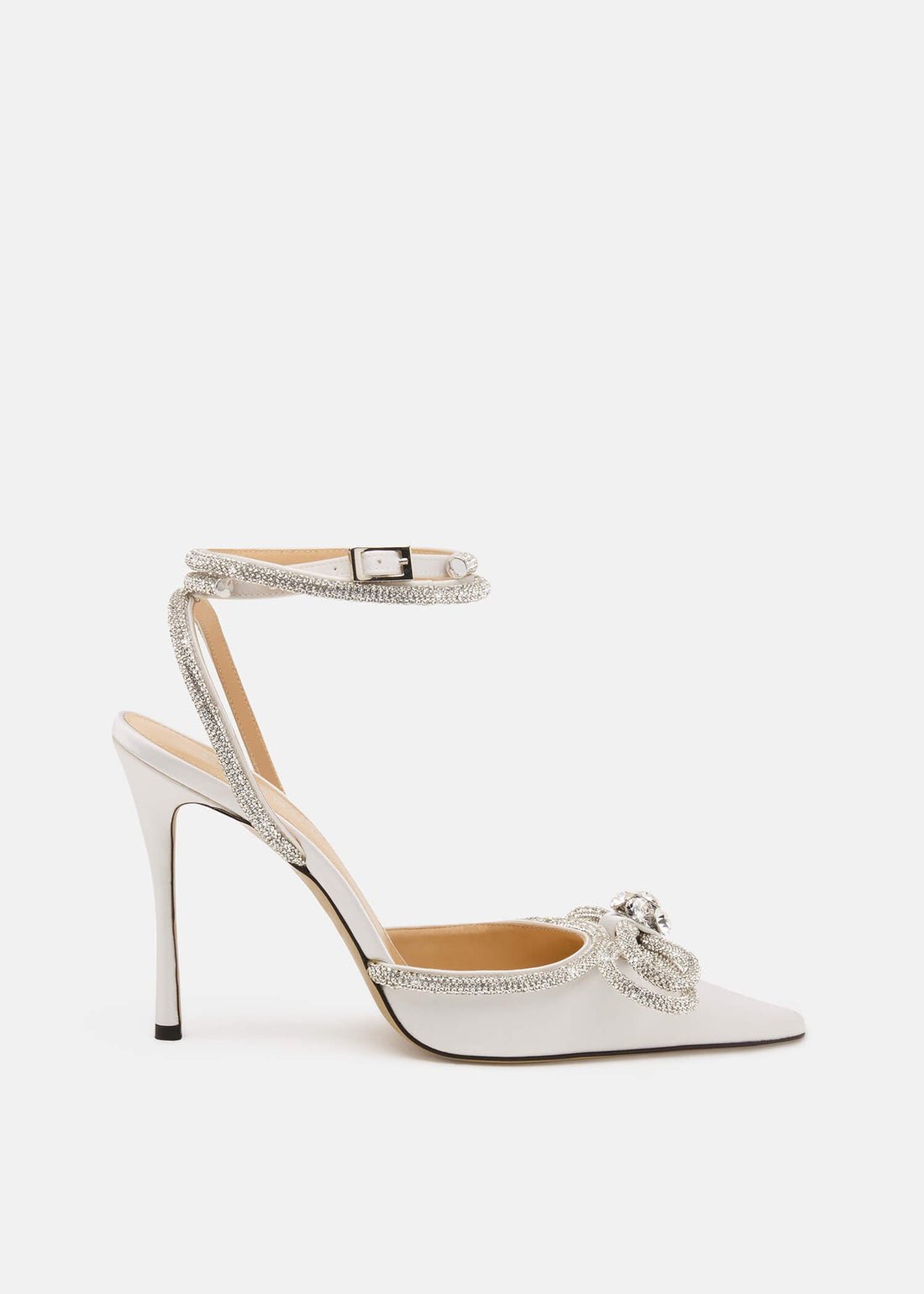 Double Bow - Women's White Satin Pumps with Tapered Toe – MACH & MACH
